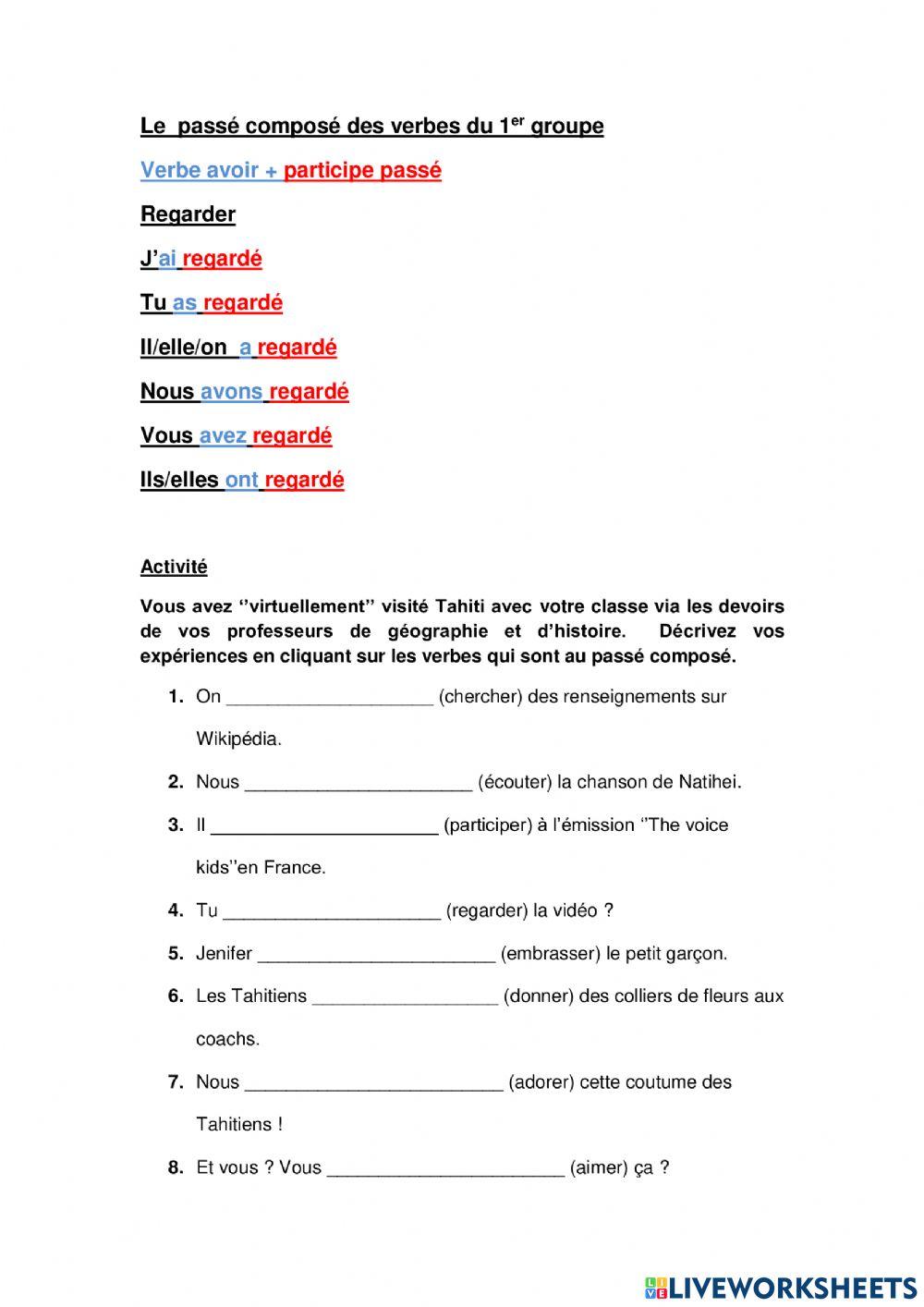 Le Passé Composé Online Exercise For Live Worksheets