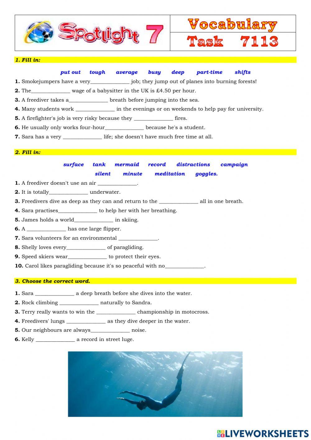 Spotlight 7 Task 7113 worksheet | Live Worksheets