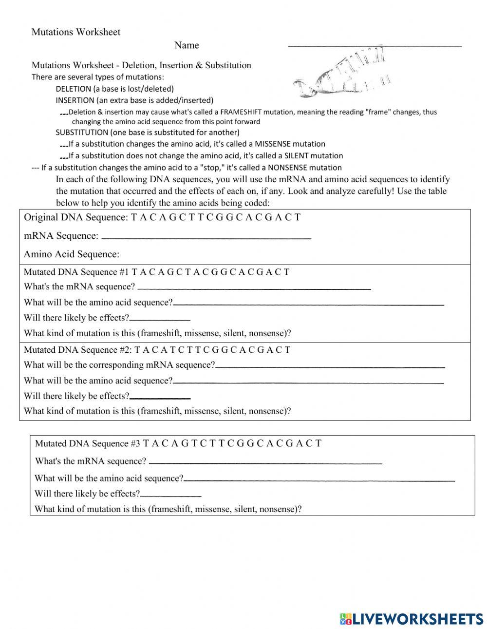 mutations pract… | Free Interactive Worksheets | 4815300