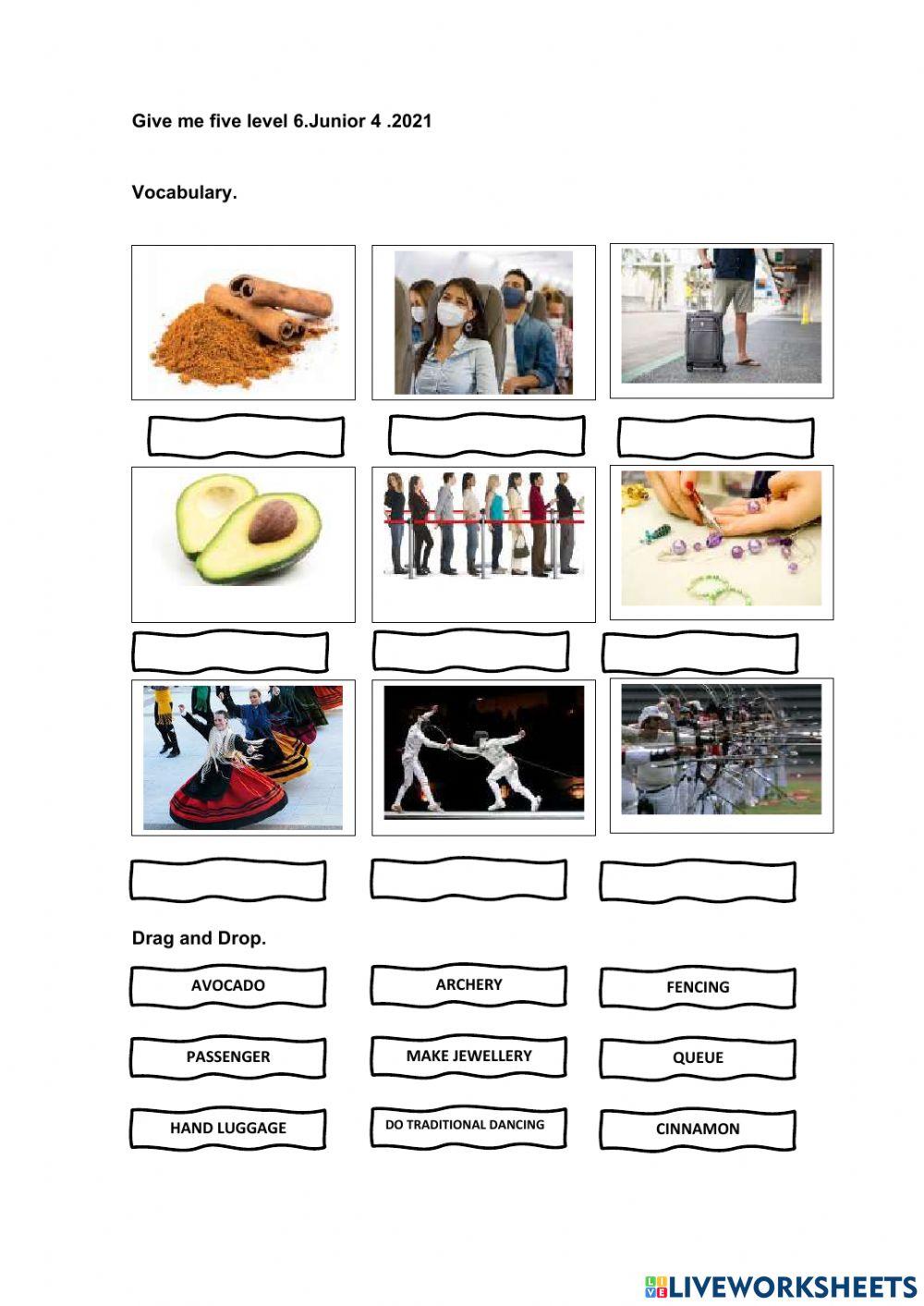 Vocabulary on give me five level 6 worksheet | Live Worksheets
