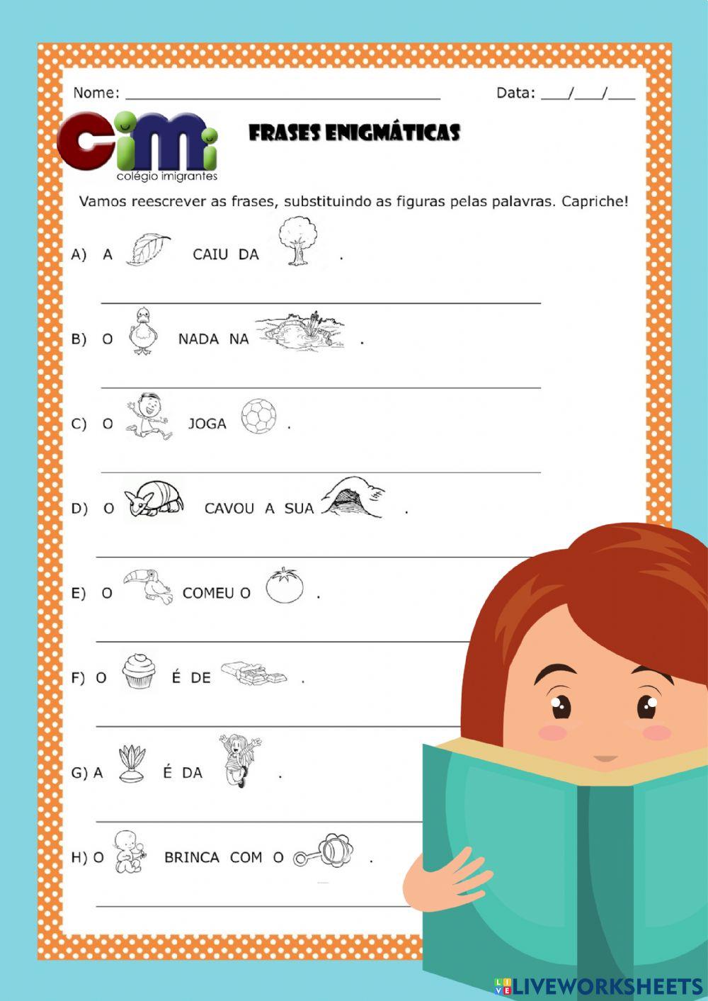 Atividade com frases interactive worksheet | Live Worksheets Atividade com frases interactive worksheet | Live Worksheets