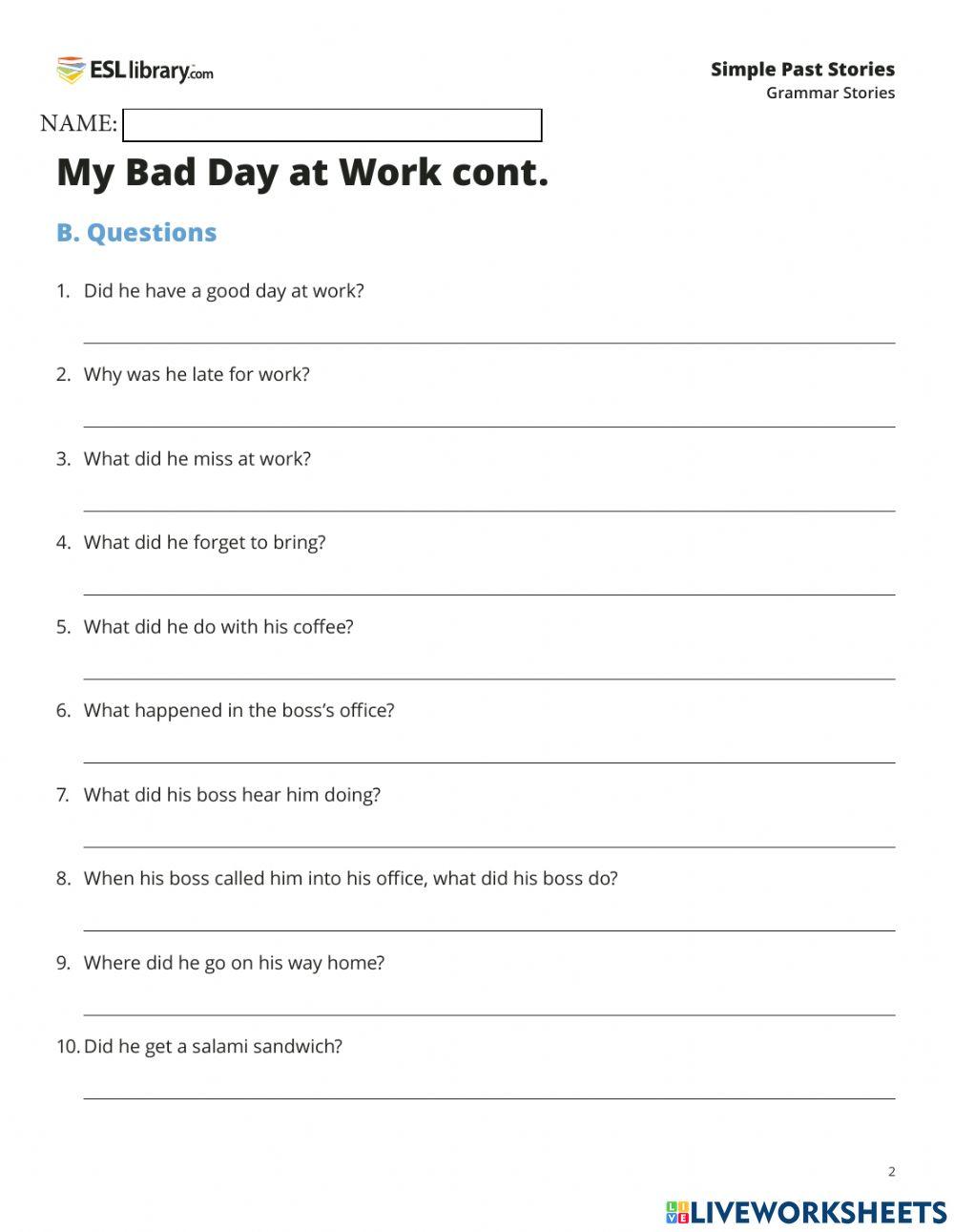 4815557 | BAD DAY AT WORK PAST SIMPLE LISTENING