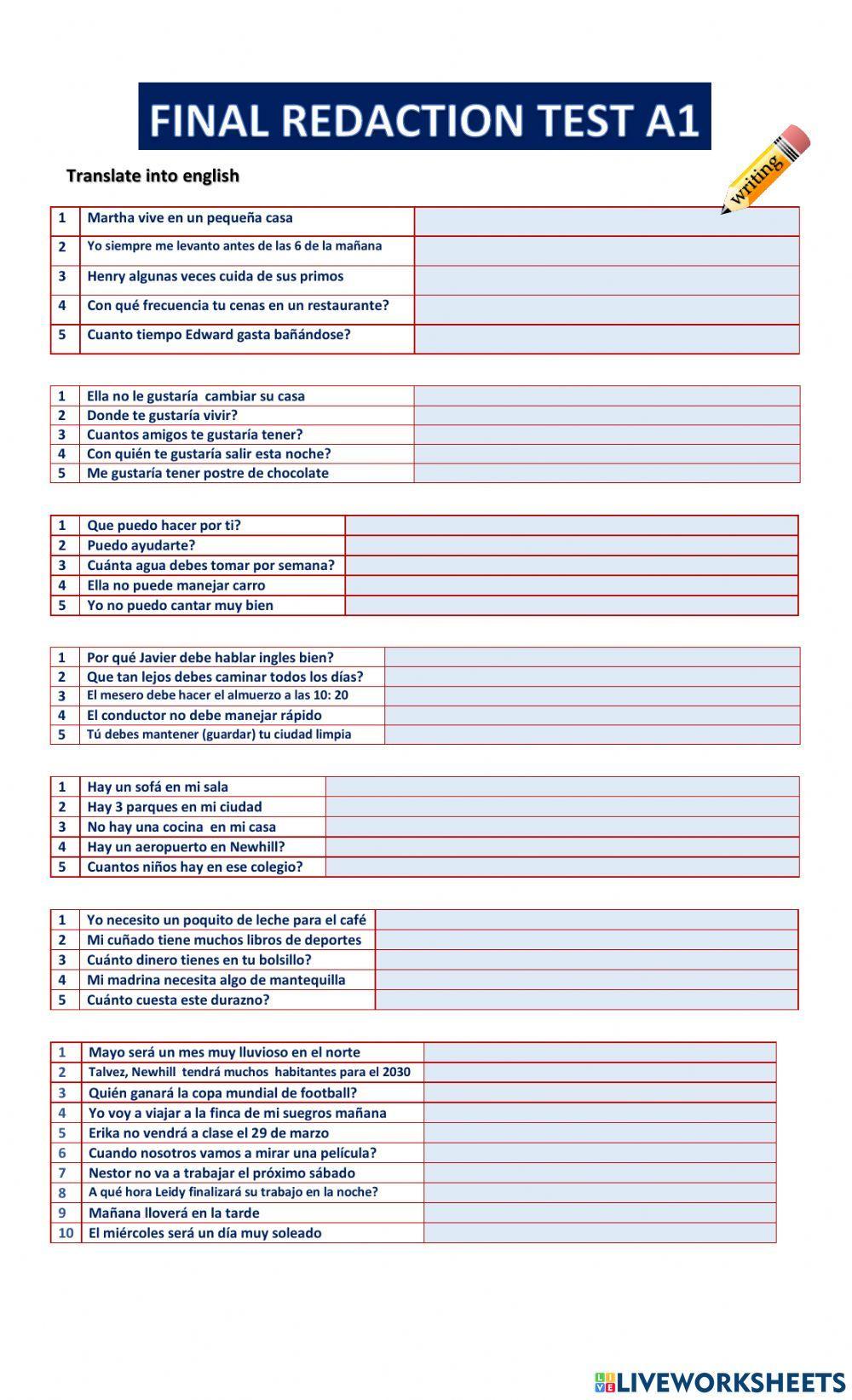 Final test.a1 worksheet | Live Worksheets