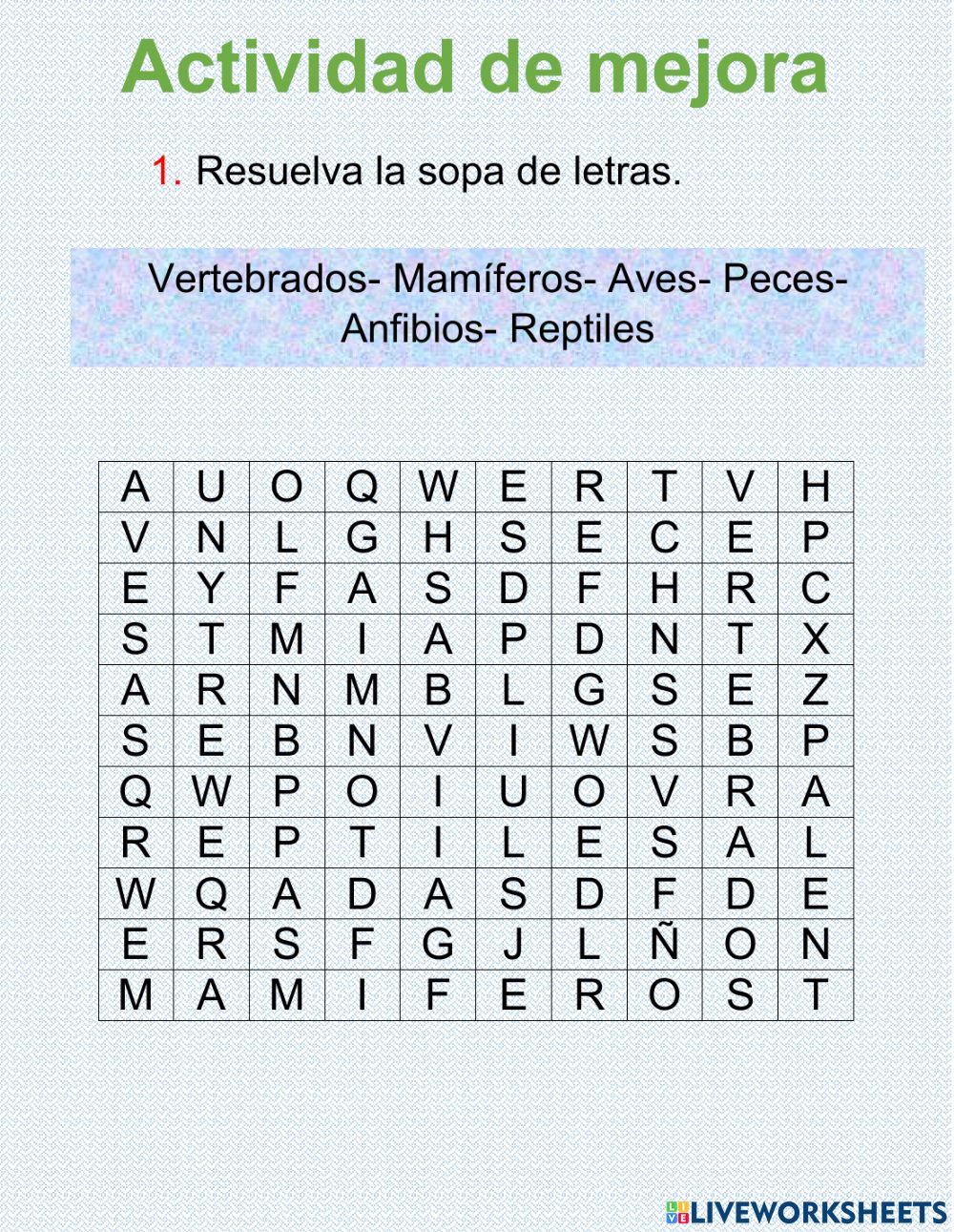 Vertebrados. worksheet | Live Worksheets