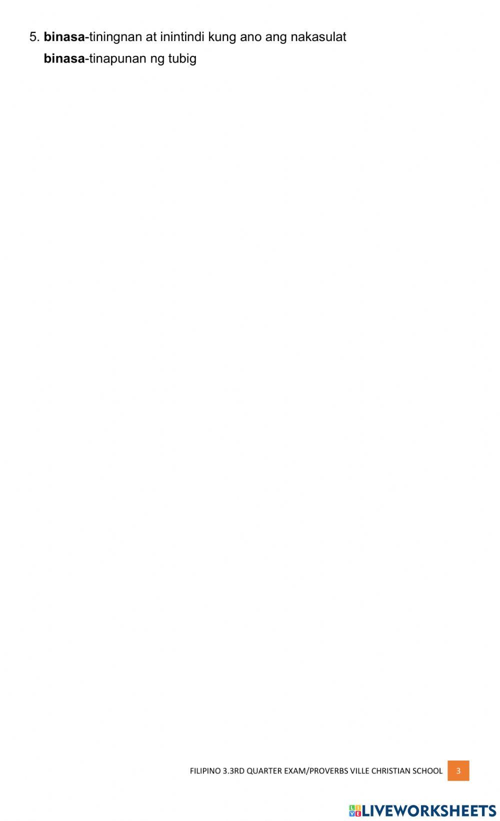 FILIPINO 3 3RD qUARTER eXAM online exercise for | Live Worksheets