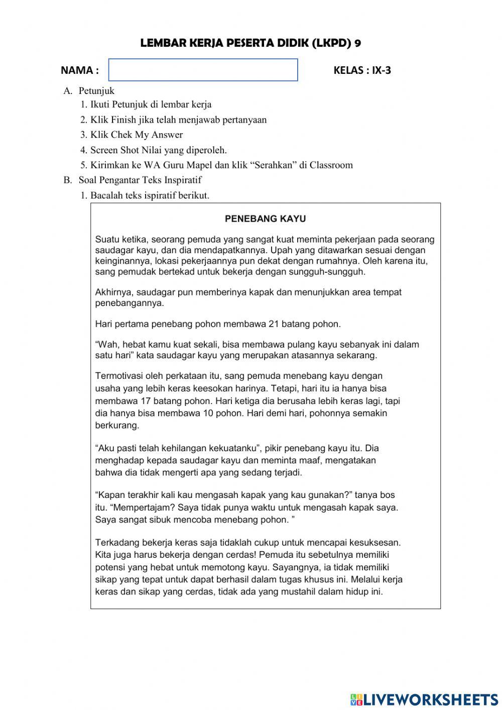 Teks Inspiratif | Free Interactive Worksheets | 800443