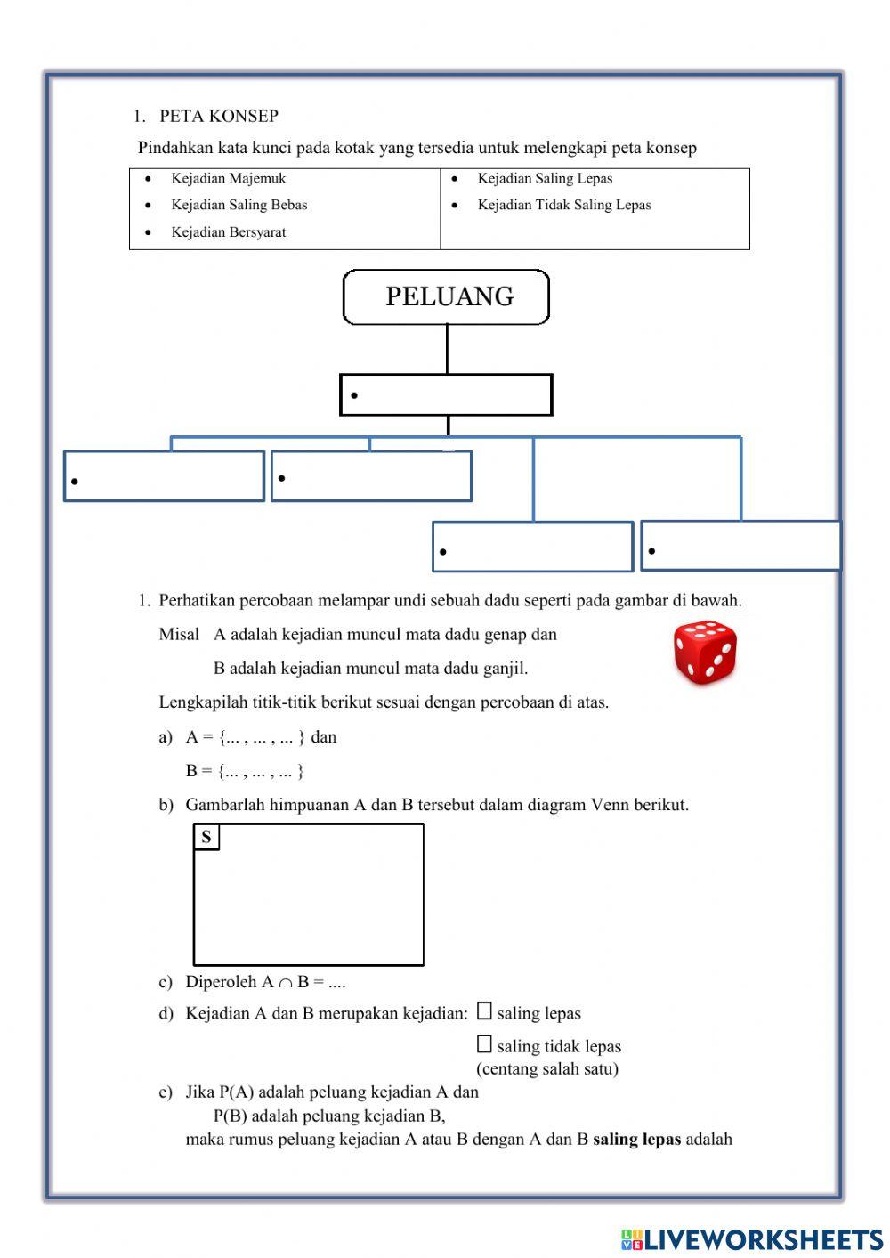 PELUANG worksheet for xii | Live Worksheets