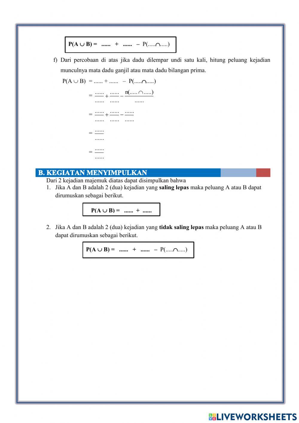 PELUANG worksheet for xii | Live Worksheets