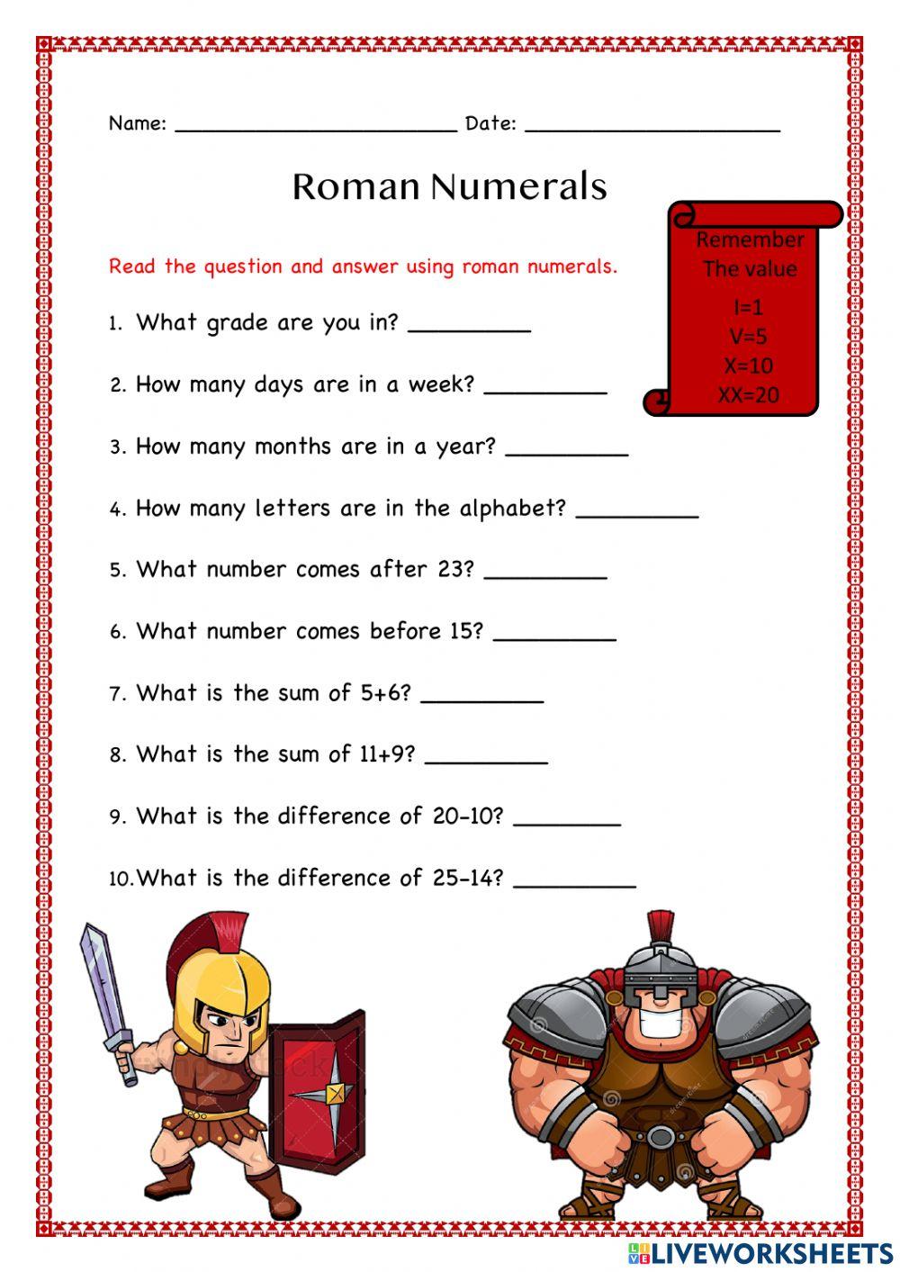 Roman Numerals | Free Interactive Worksheets | 800870