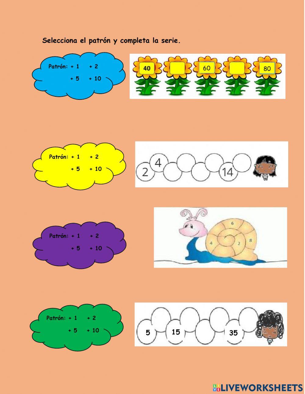 Patrones numéricos crecientes worksheet | Live Worksheets Patrones numéricos crecientes worksheet | Live Worksheets