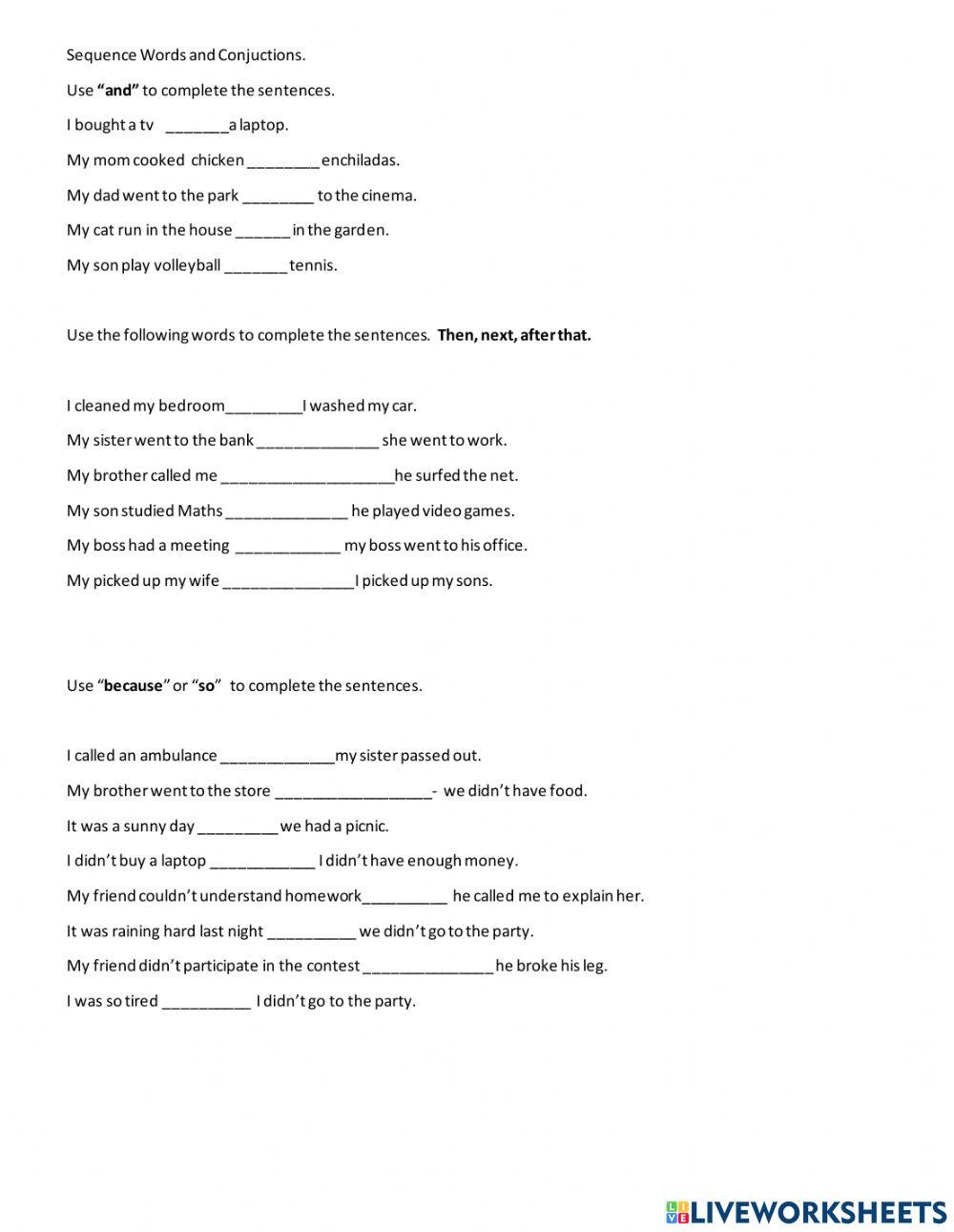 Sequence words then, but , so worksheet | Live Worksheets
