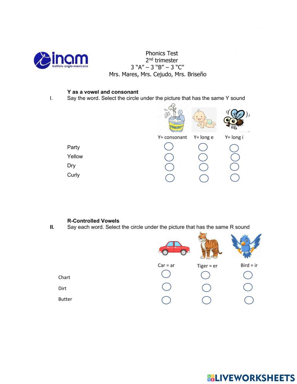 Phonics test INAM worksheet | Live Worksheets