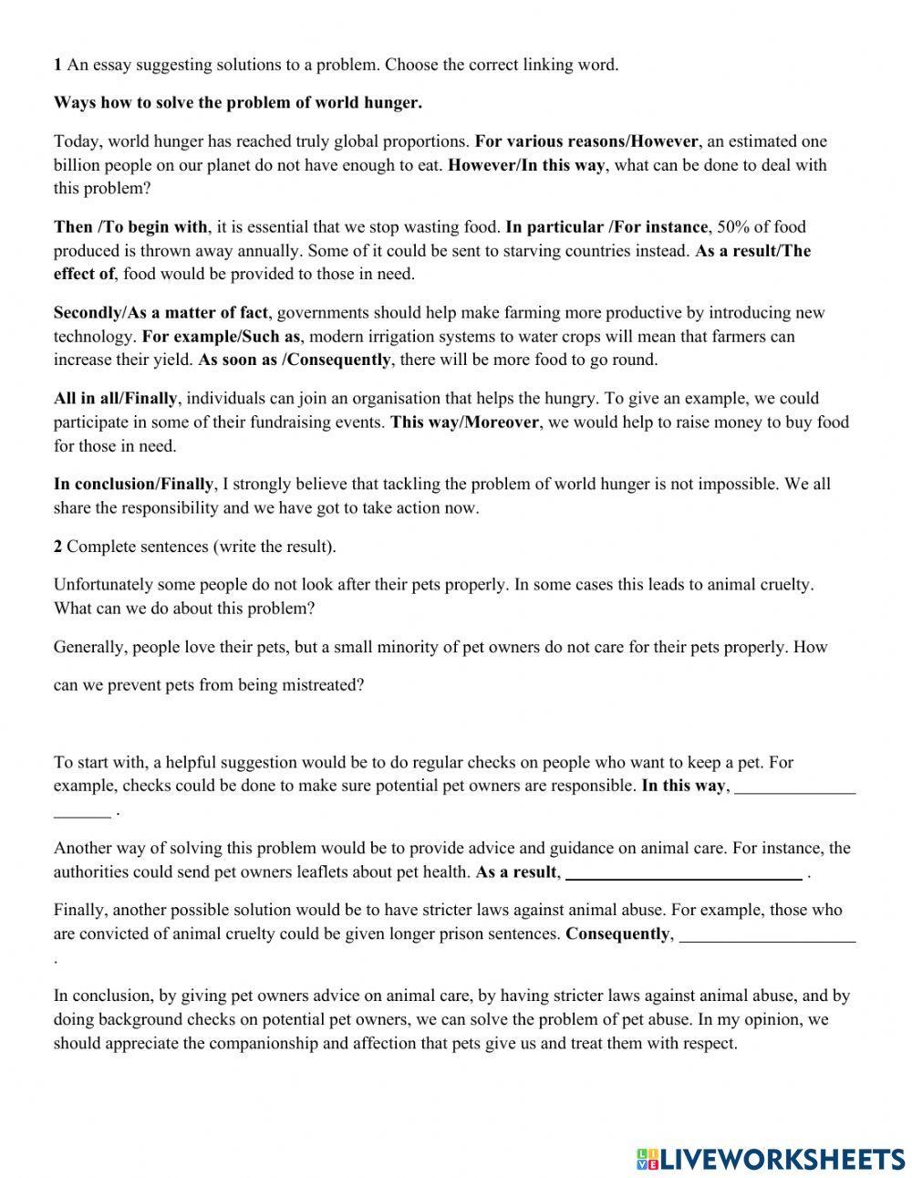 Solution essay worksheet | Live Worksheets