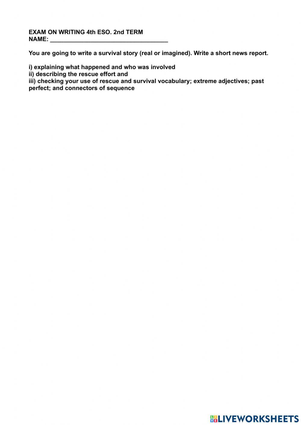 4859012 | 4 ESO WRITING | jerojose | LiveWorksheets