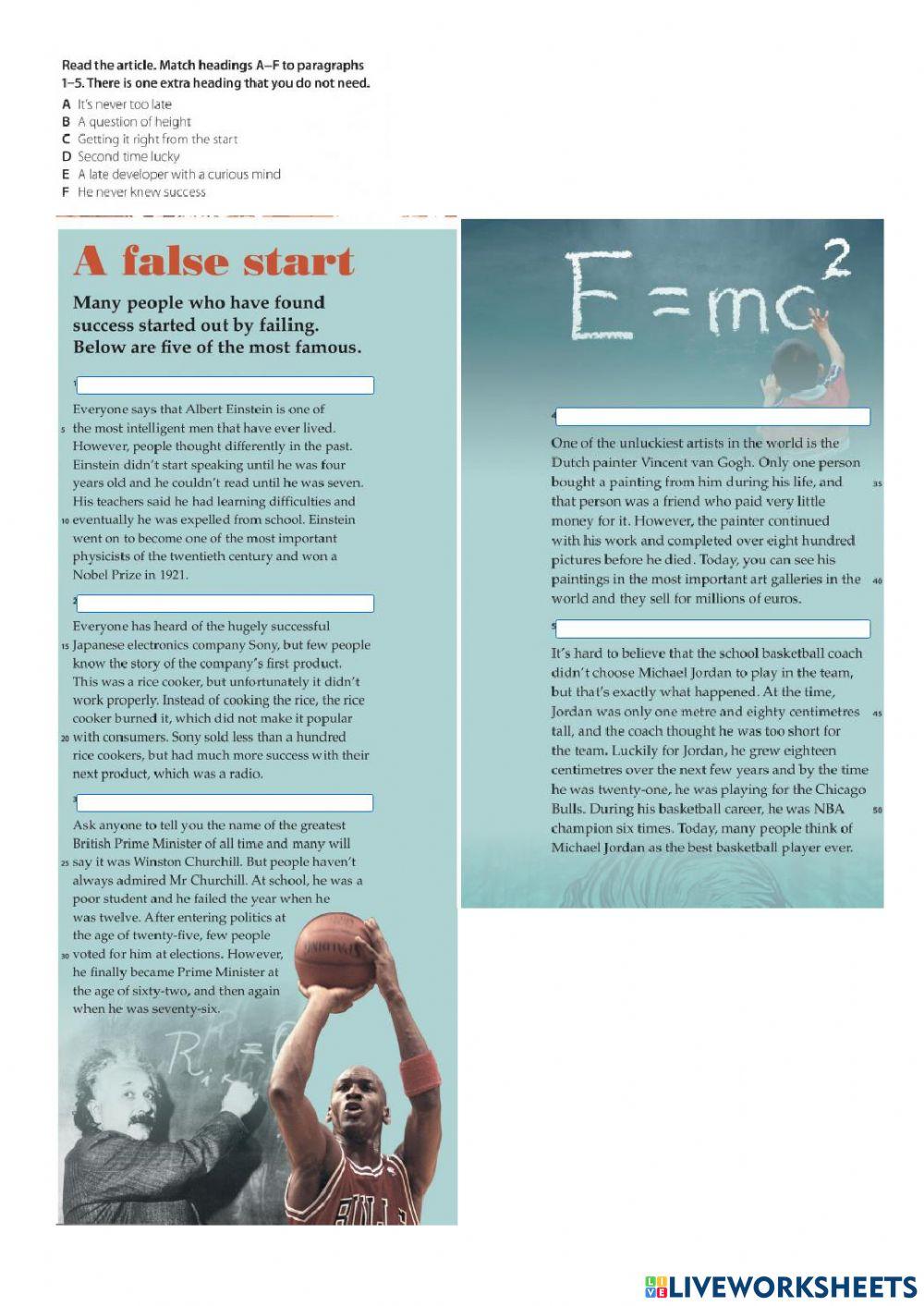 A false start worksheet | Live Worksheets