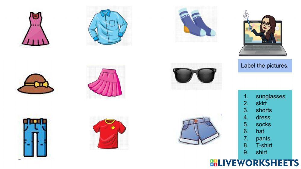 Clothes online exercise for Grade 1 | Live Worksheets