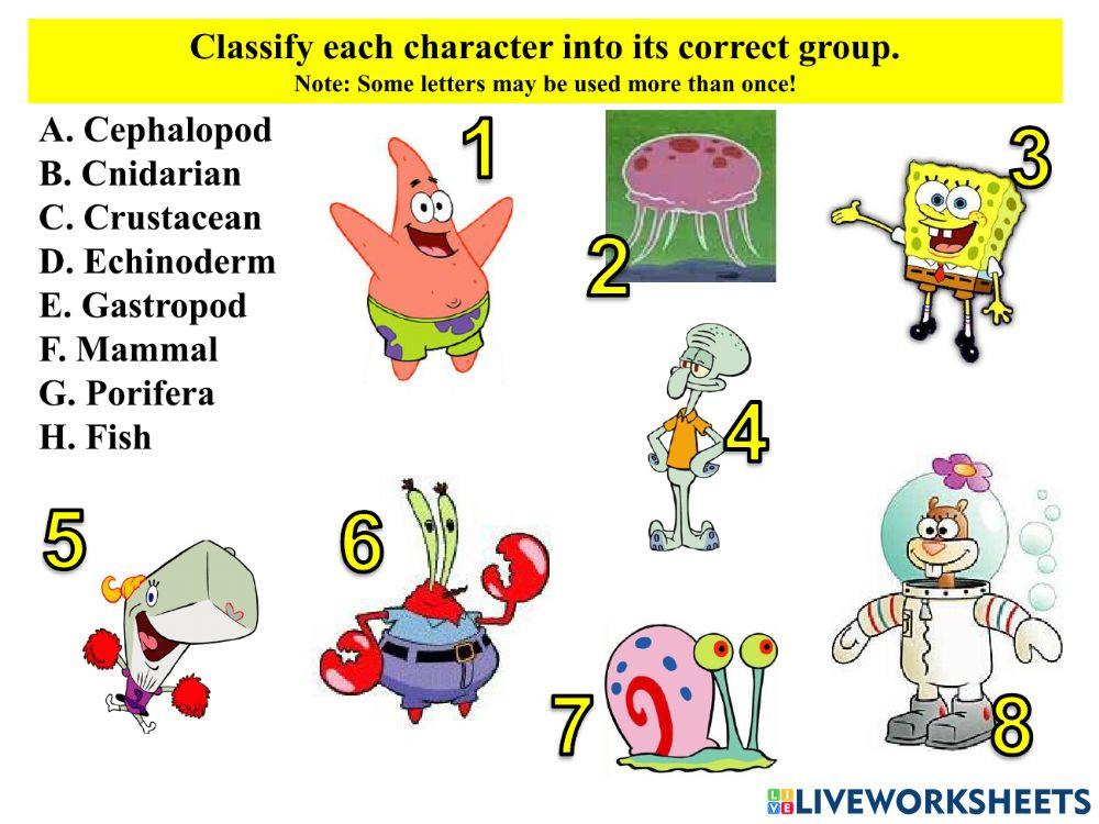 spongebob classification online exercise for | Live Worksheets