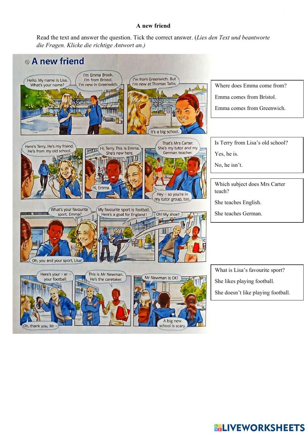 Reading A new f… | Free Interactive Worksheets | 802214