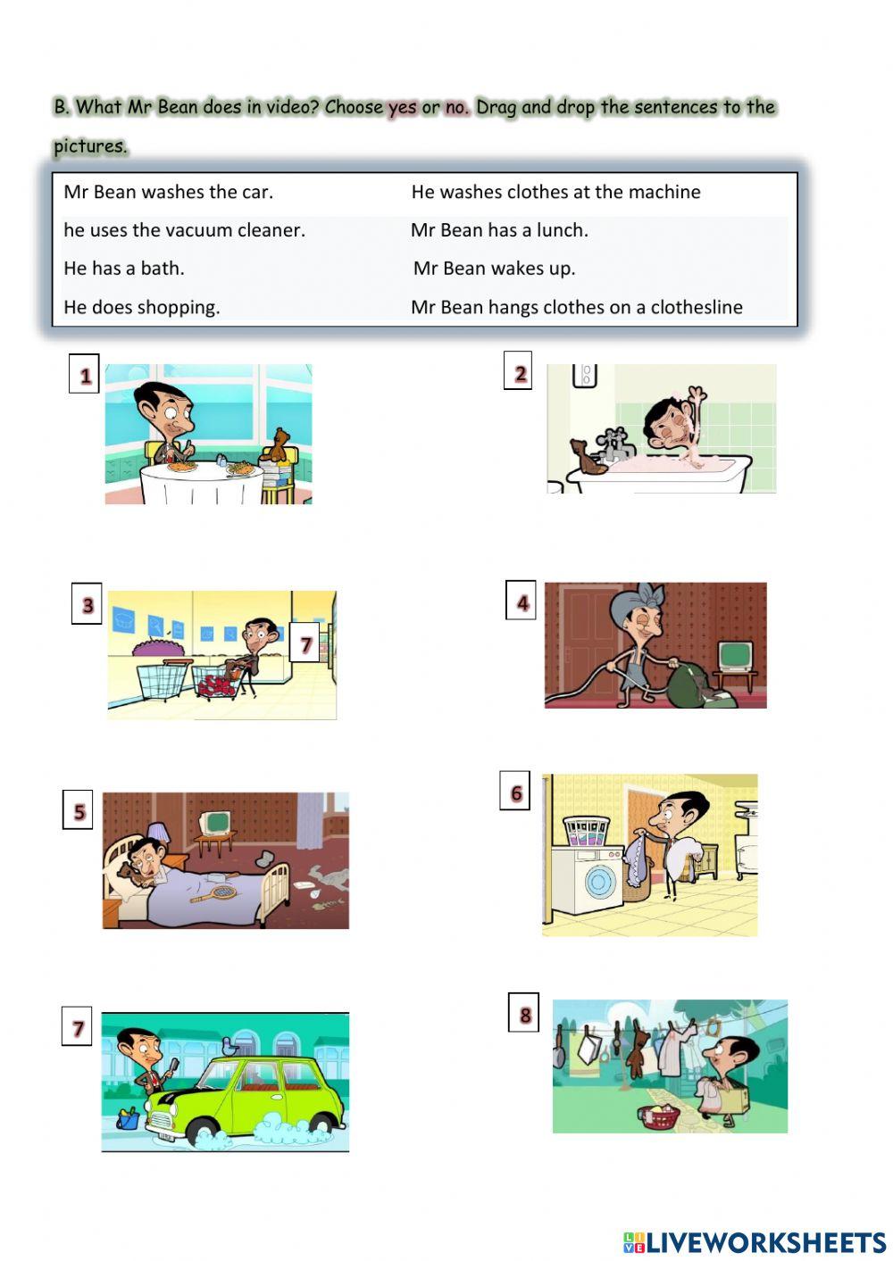 802707 | Mr Bean's routine | Elaine03 | LiveWorksheets