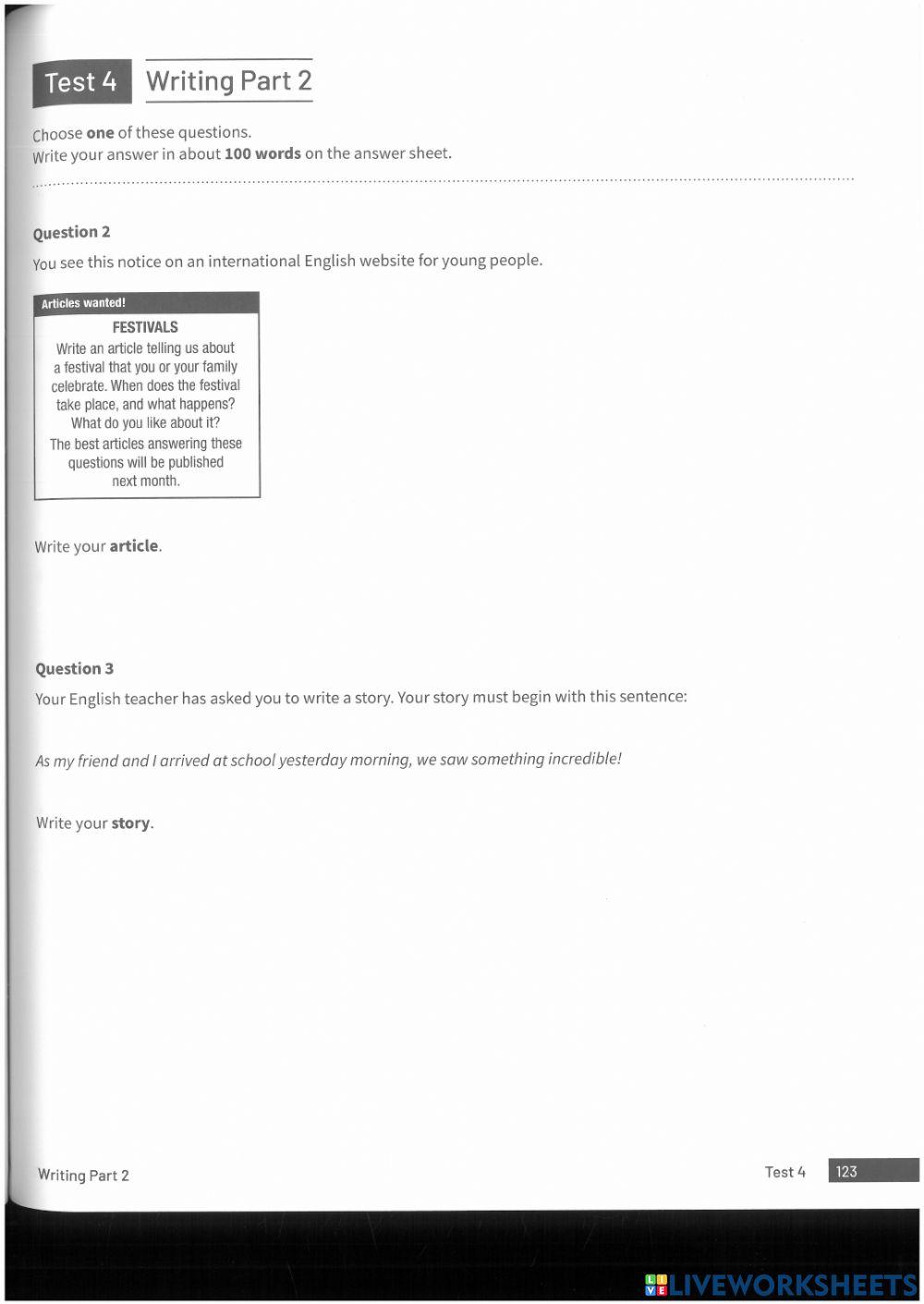 PET TRAINER READING WRI TEST 4 (PARTS 4,5,6,W) online exercise for ...