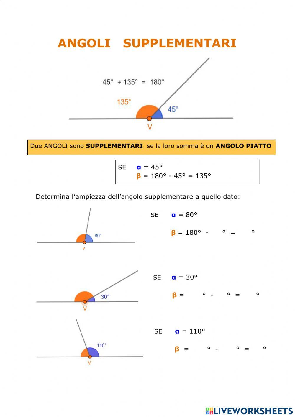 Angoli supplementari worksheet | Live Worksheets