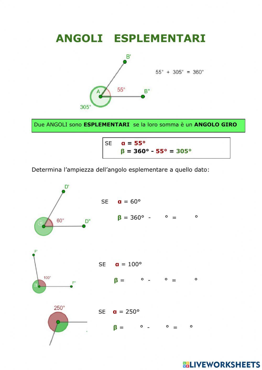 Angoli esplementari worksheet | Live Worksheets