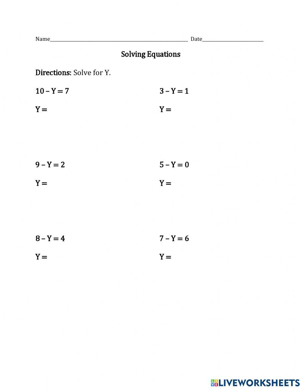 Algebraic Subtraction 2 worksheet | Live Worksheets