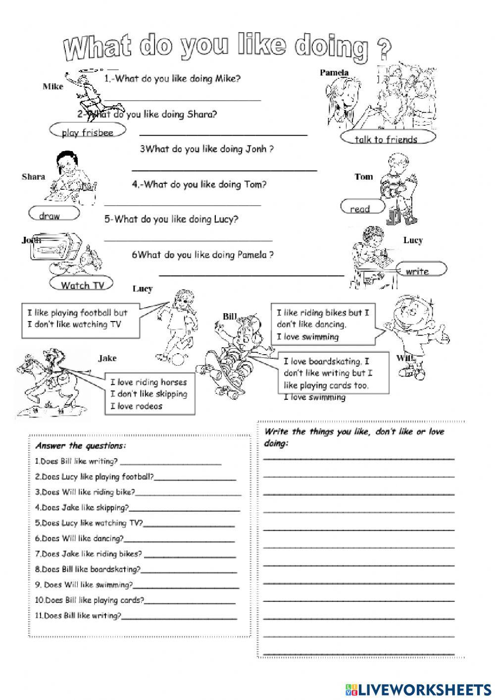What do you like doing? online exercise for | Live Worksheets