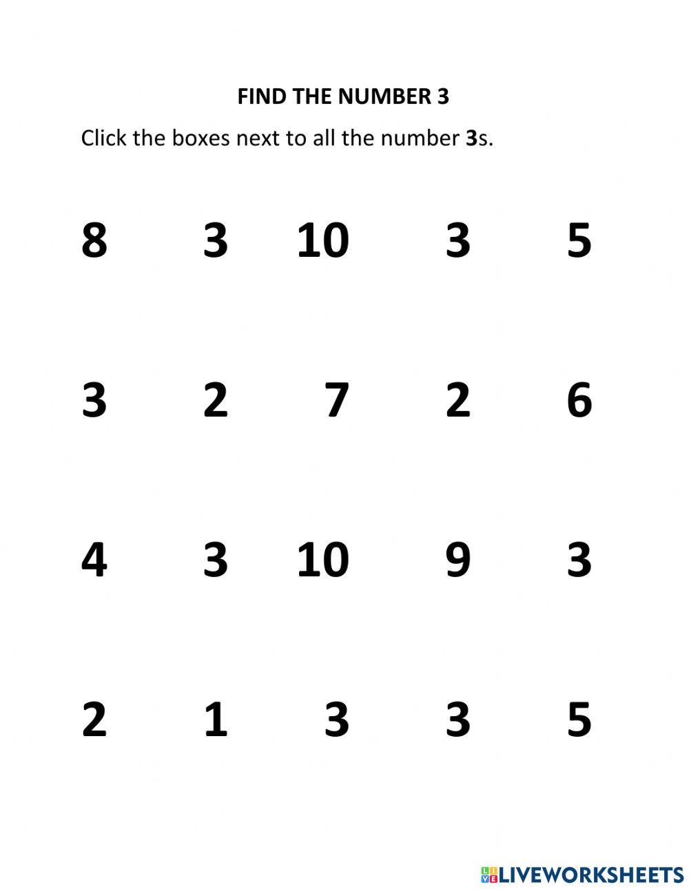 Find the Number 3 interactive worksheet | Live Worksheets