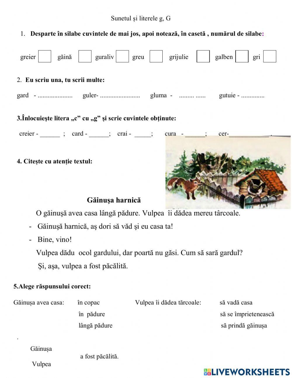 Sunetul și literele g, G interactive worksheet | Live Worksheets