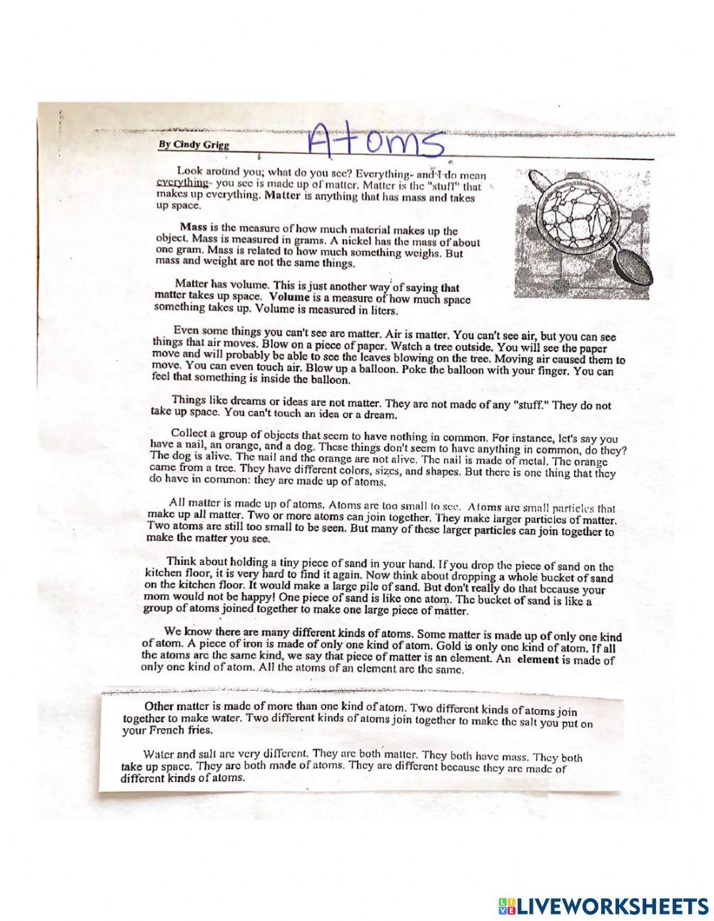 Atoms Liveworksheet online exercise for | Live Worksheets