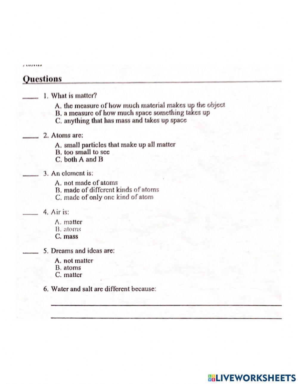 Atoms Liveworksheet online exercise for | Live Worksheets
