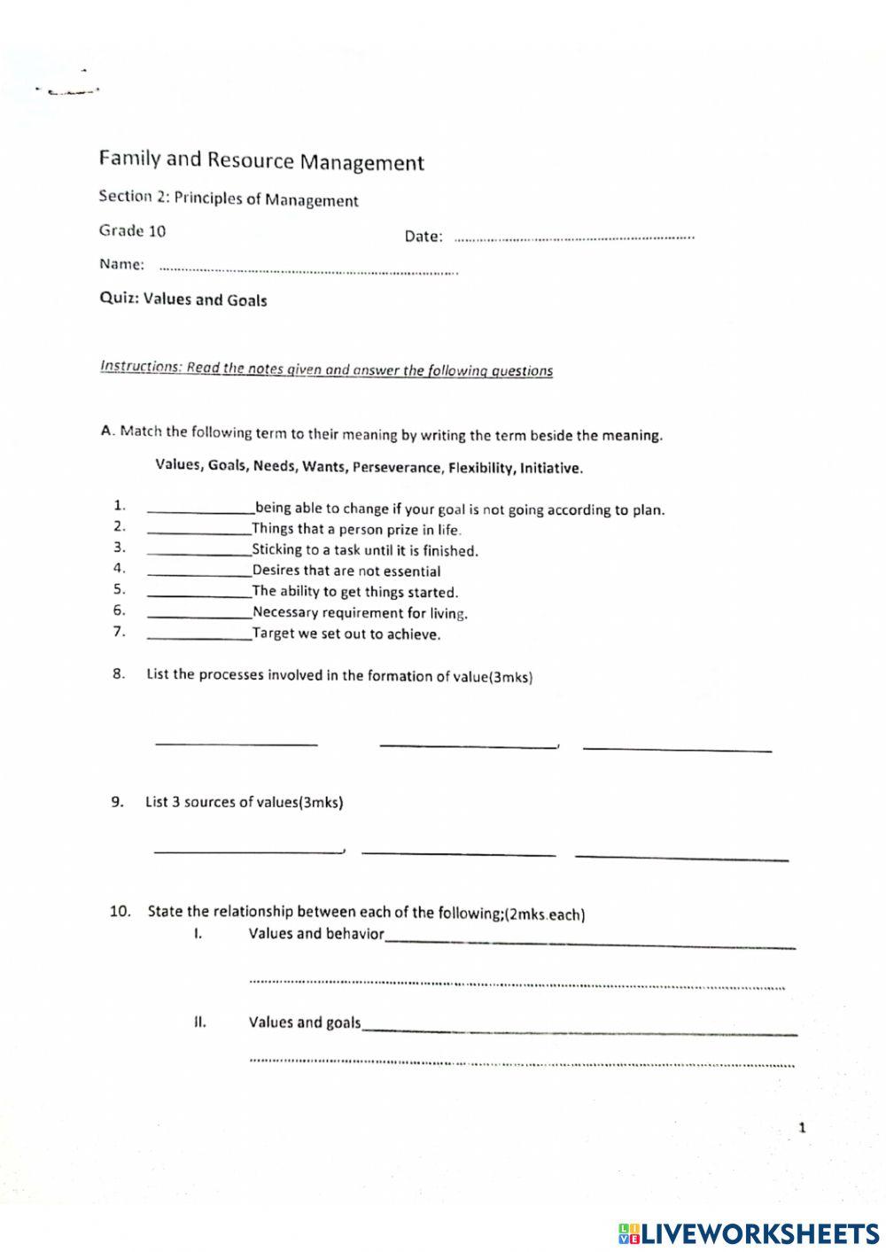 Goals and Values 4862731 | alleciaj | Live Worksheets