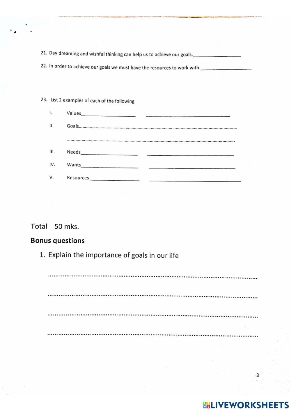 Goals and Values 4862731 | alleciaj | Live Worksheets