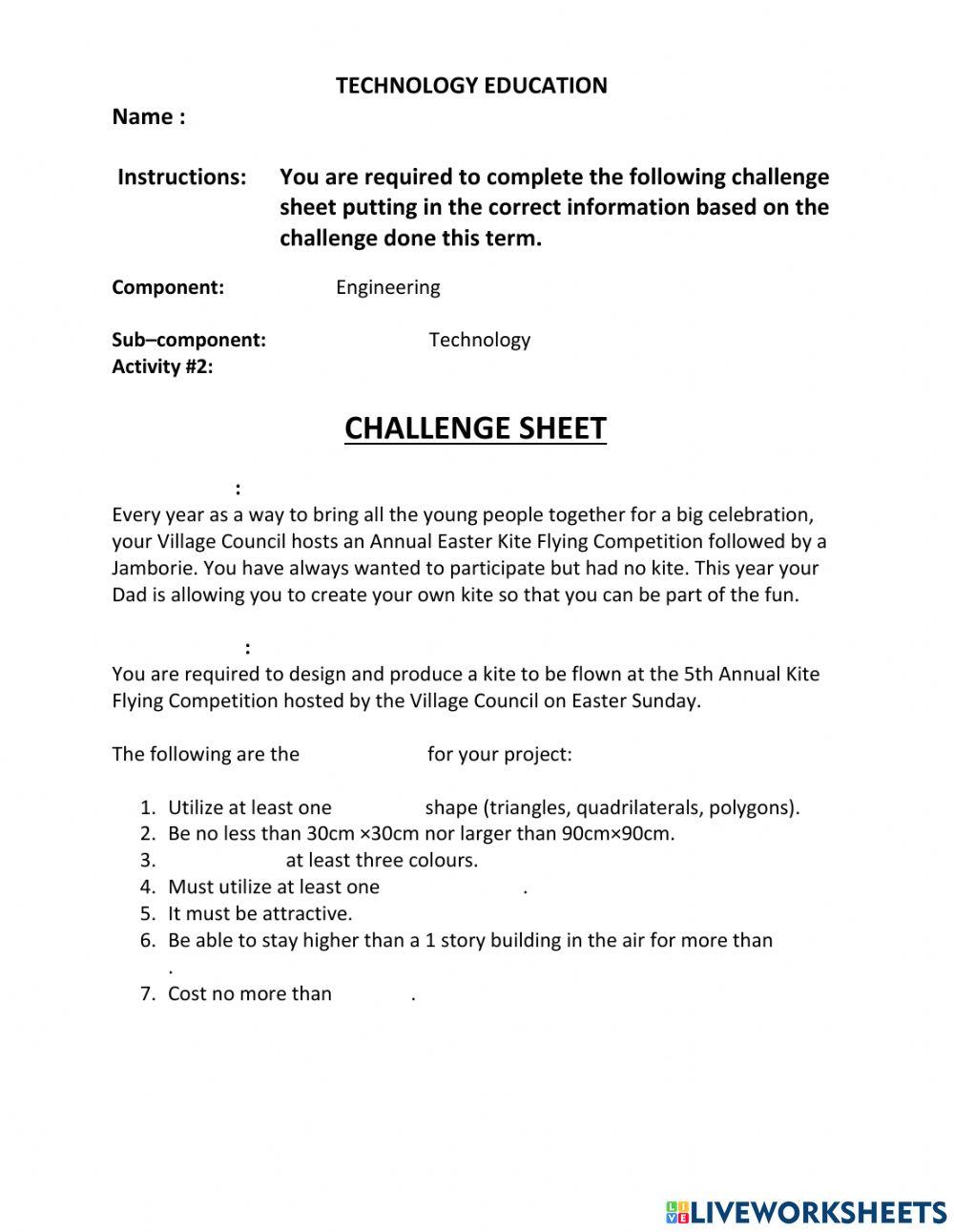 805575 | Kite Design Tech Edu Work Sheet | STACEY-ANN