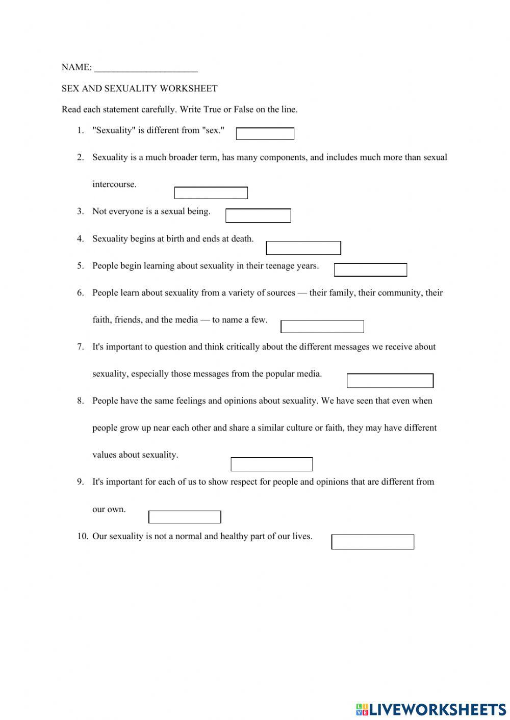 Sex And Sexuality Online Exercise For Live Worksheets