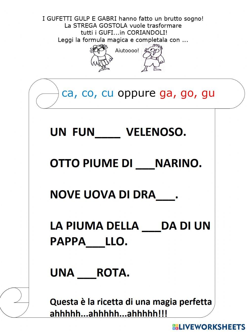 Filastrocca ga,go,gu worksheet | Live Worksheets