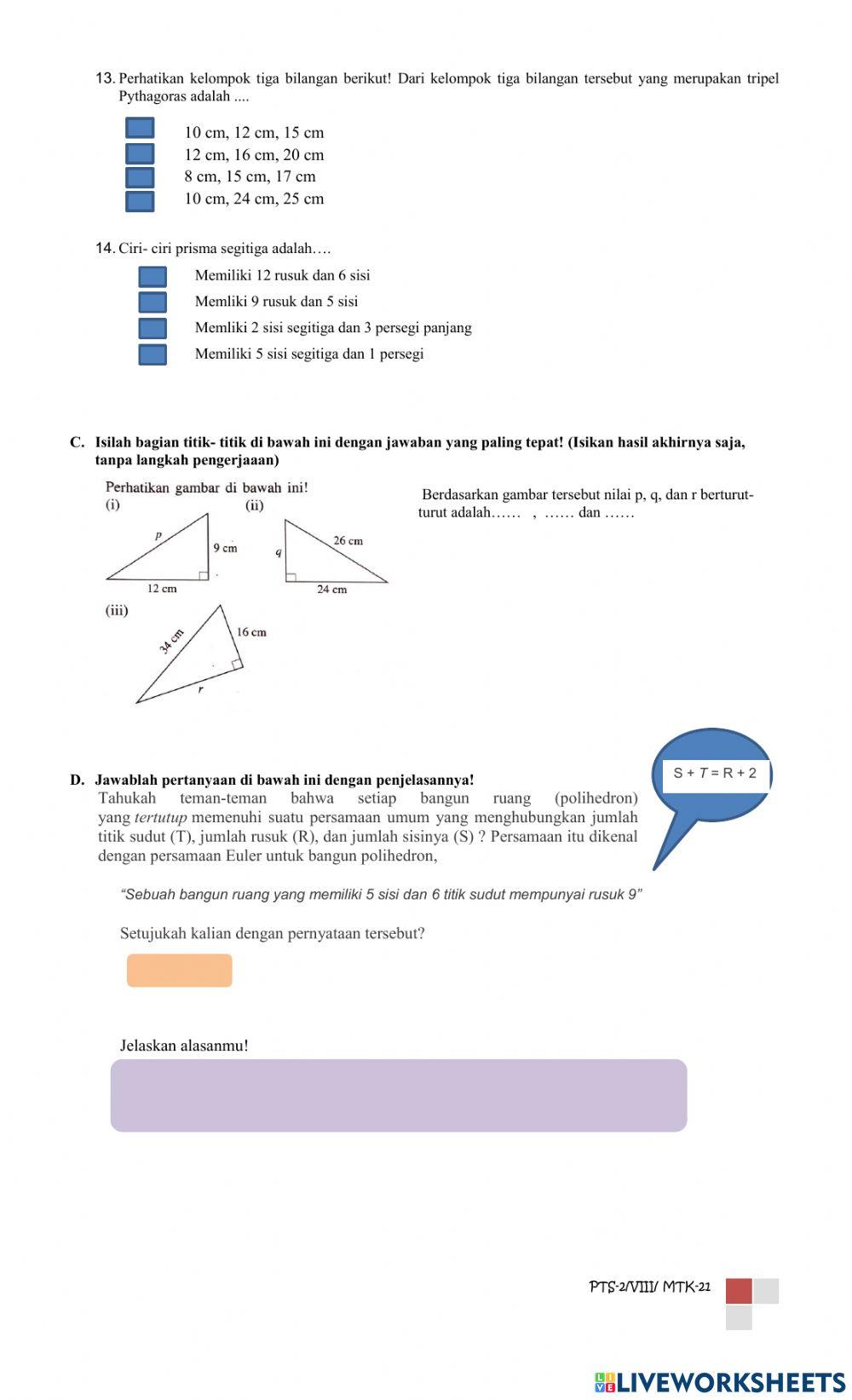 8-pts mtk sem 2 worksheet | Live Worksheets
