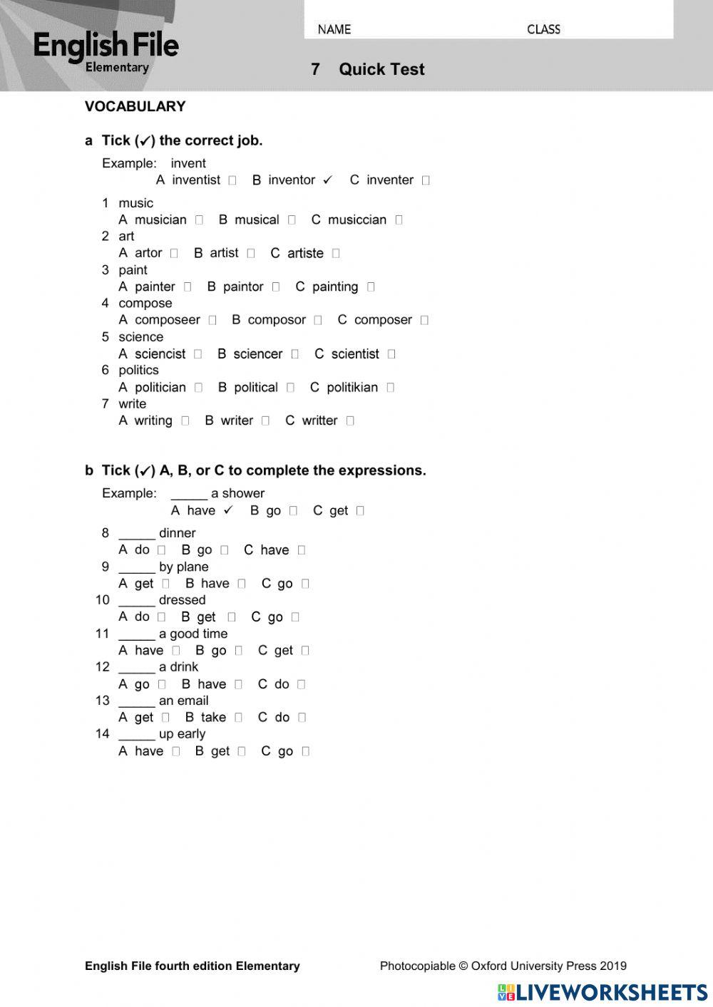 English File El… | Free Interactive Worksheets | 6474539