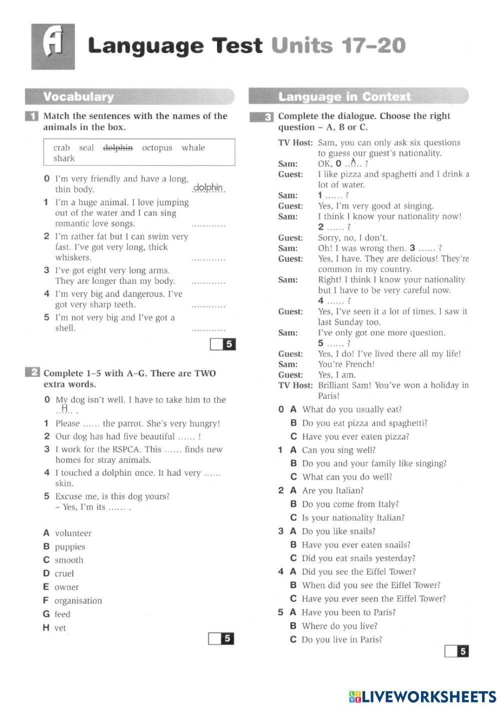 Primary 4 Test 17-20 worksheet | Live Worksheets
