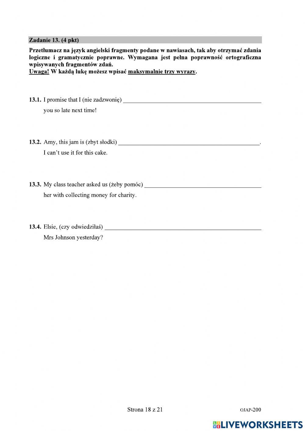 Exam practice worksheet for 8 | Live Worksheets