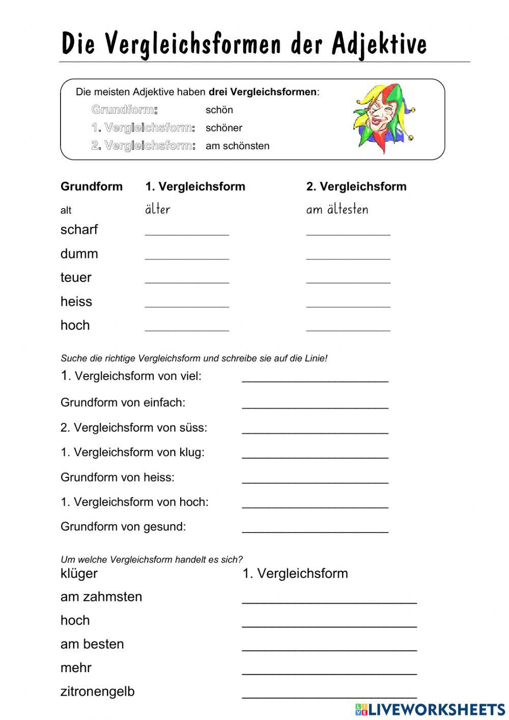 Vergleichsformen der Adjektive online exercise for | Live Worksheets