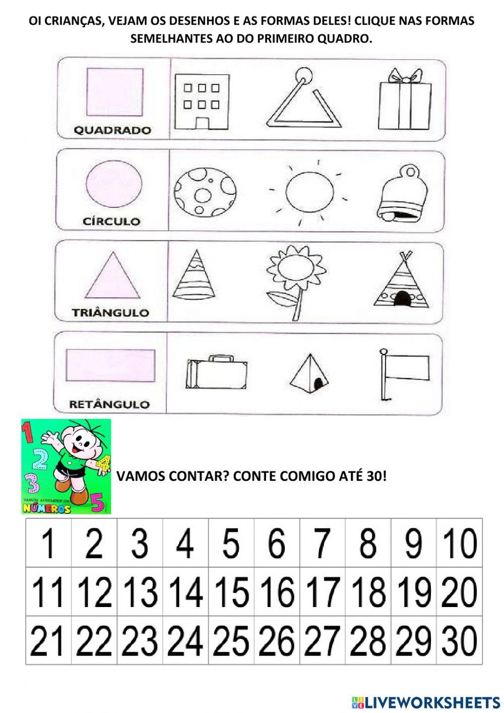Figuras geométricas e números até 30 worksheet | Live Worksheets