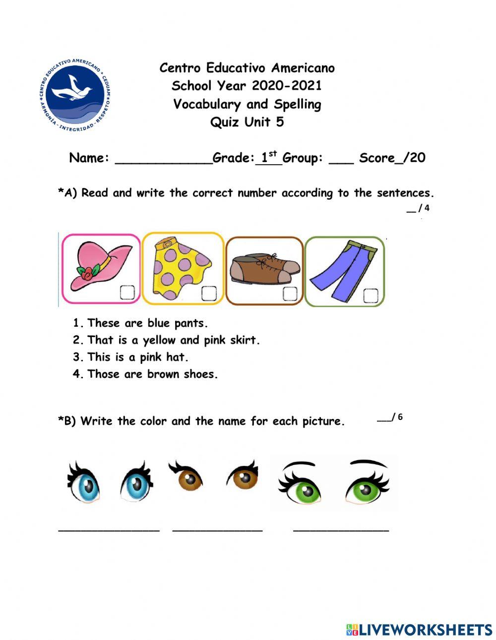 Quiz online exercise for first | Live Worksheets