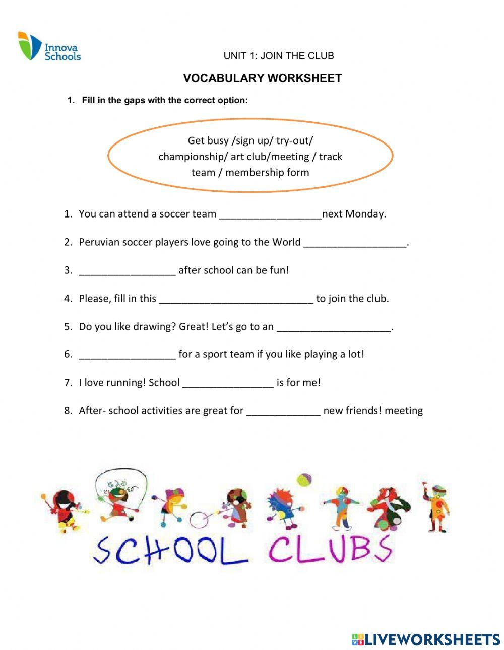 Clubs and teams | Free Interactive Worksheets | 1957996