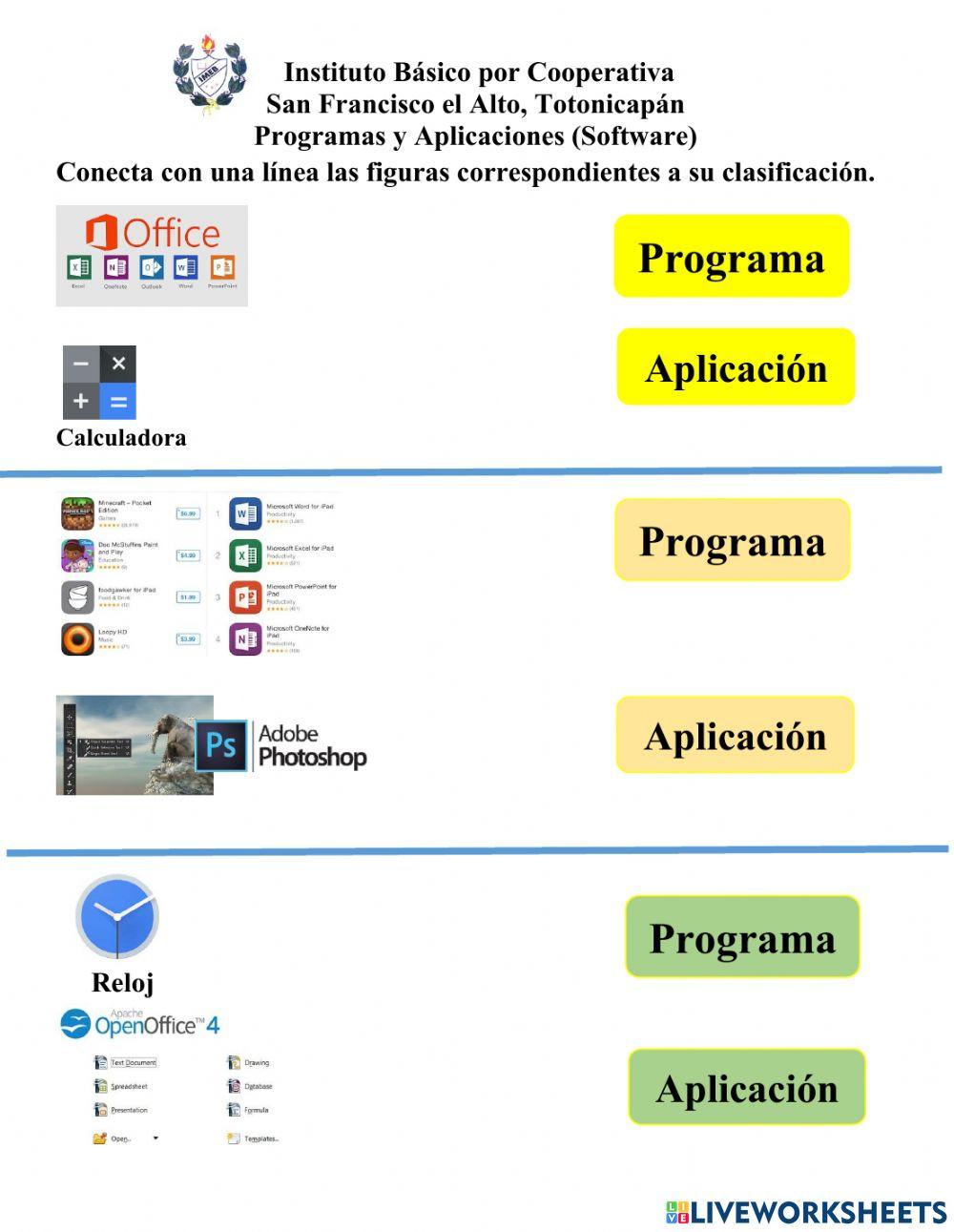 Programas y Aplicaciones worksheet | Live Worksheets