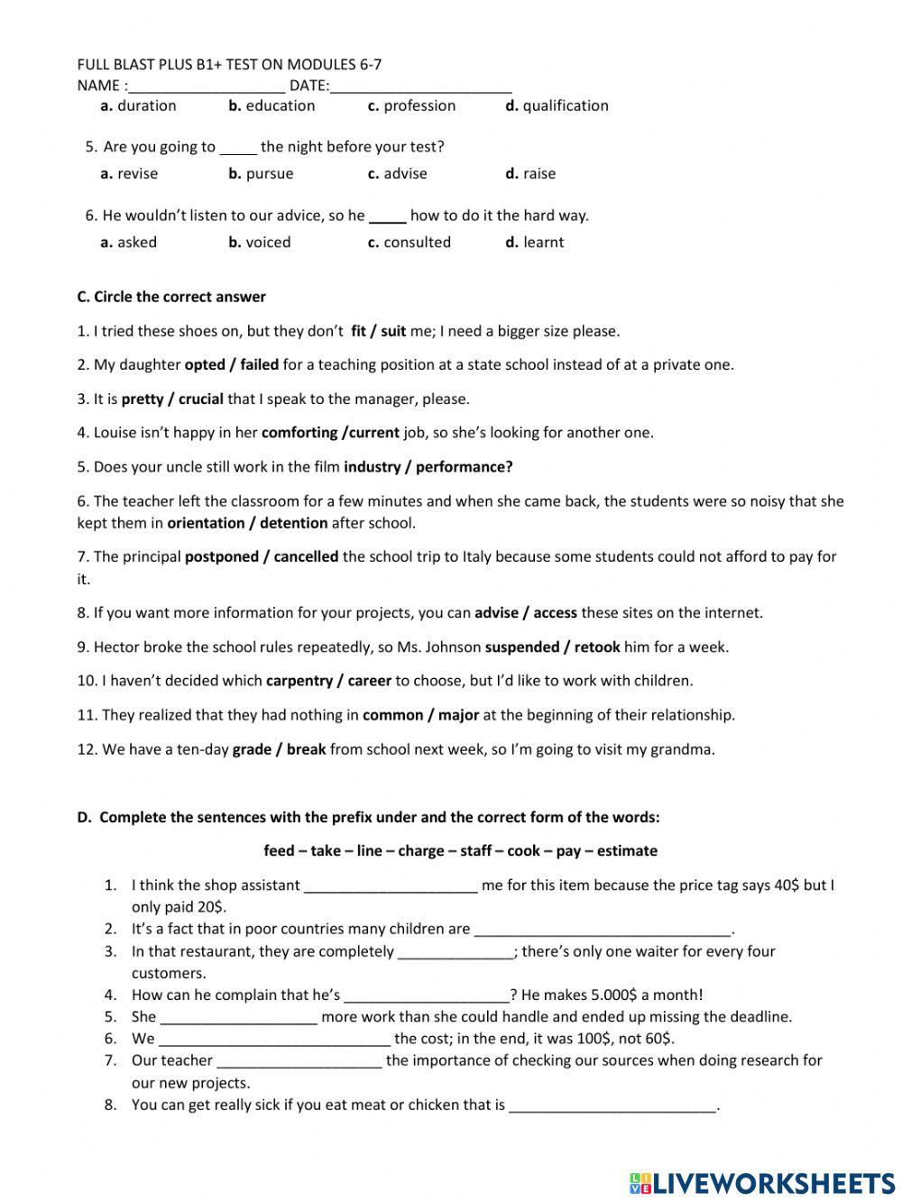 FULL BLAST PLUS… | Free Interactive Worksheets | 6475981