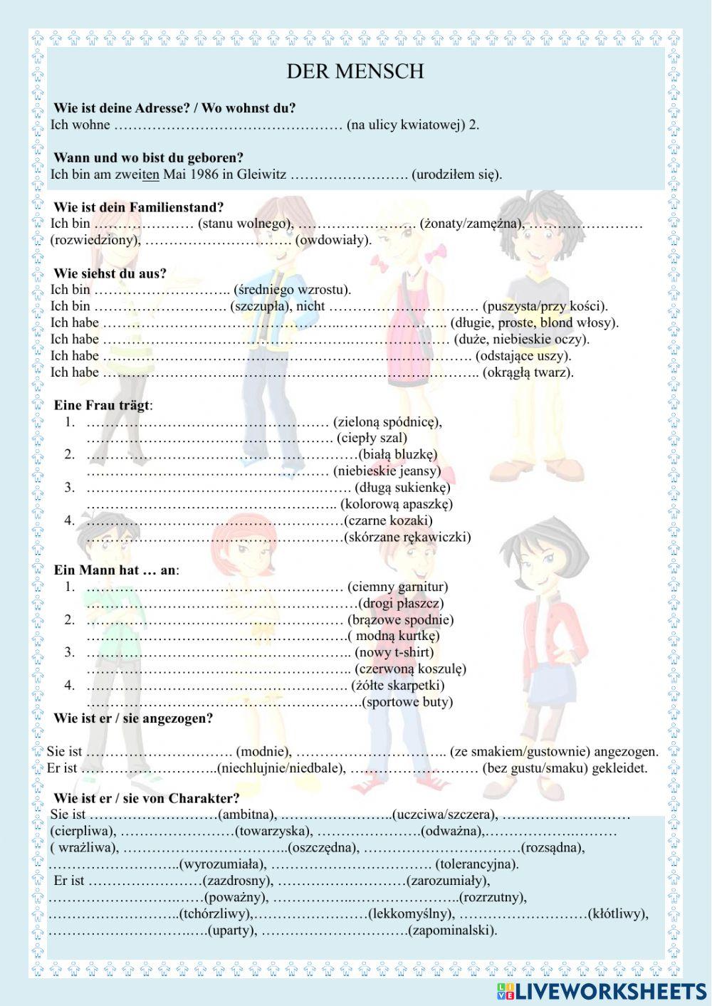 1. der Mensch 807030 | agagrzegorzyca | Live Worksheets