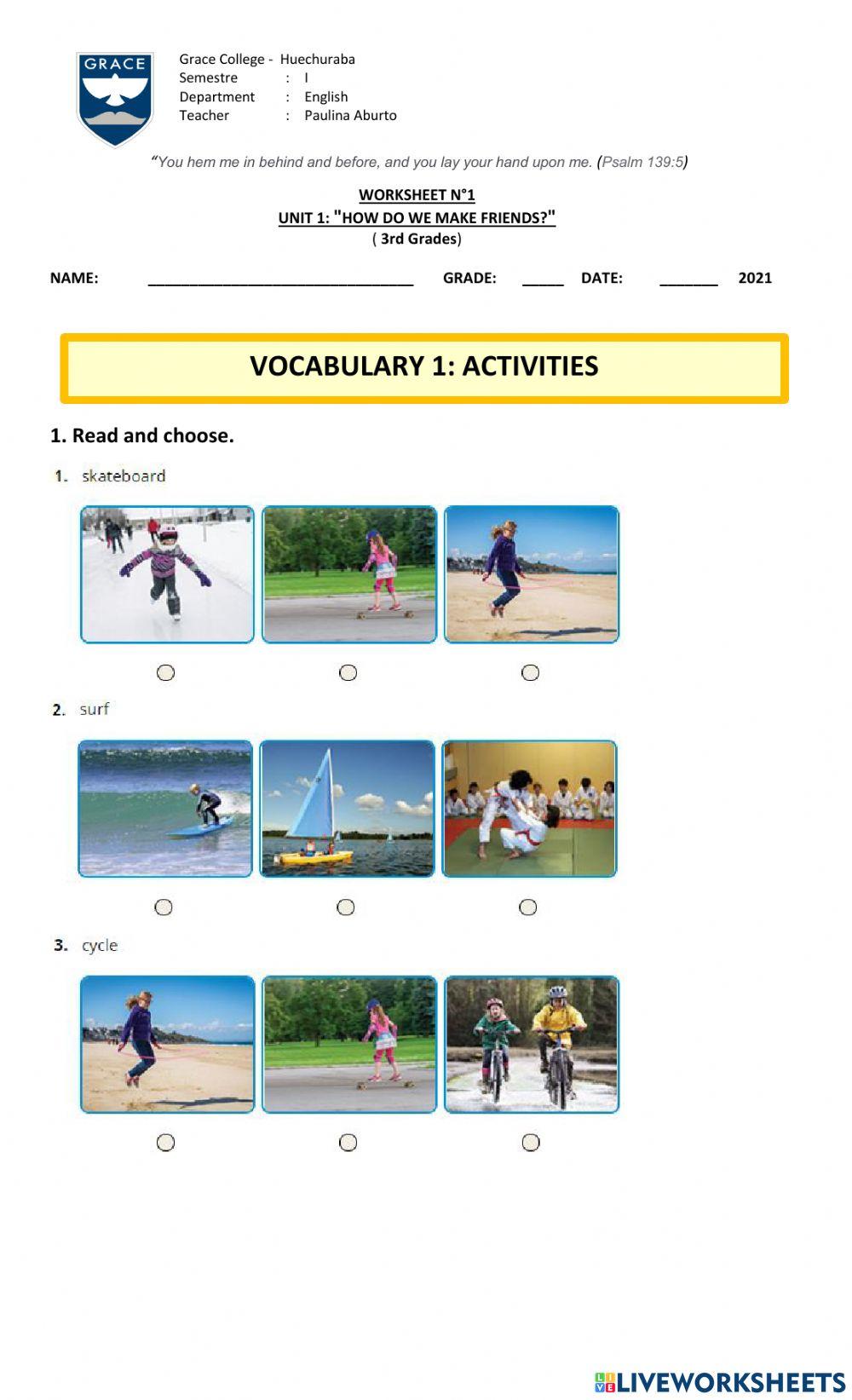 WORKSHEET 3RD WEEK 1 online exercise for | Live Worksheets
