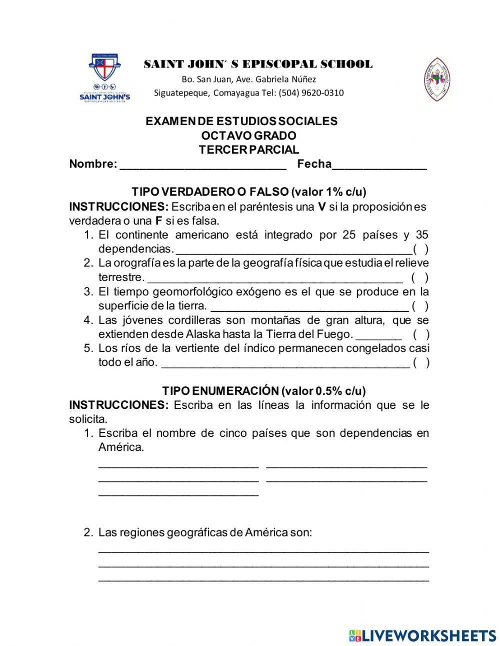 Examen online exercise for Octavo Grado | Live Worksheets